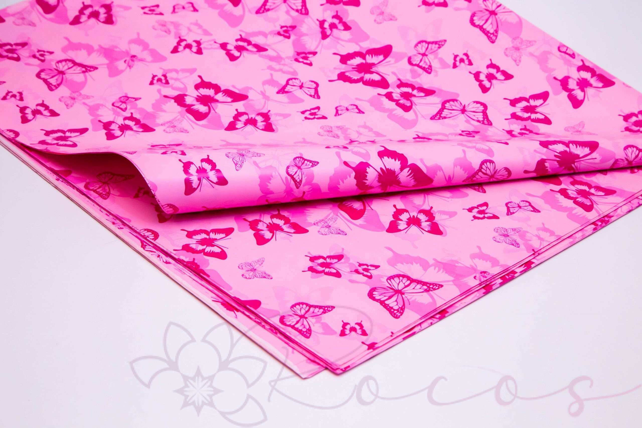 Ambalaj flori celofan fluturi roz, culoare roz - Rocos.ro