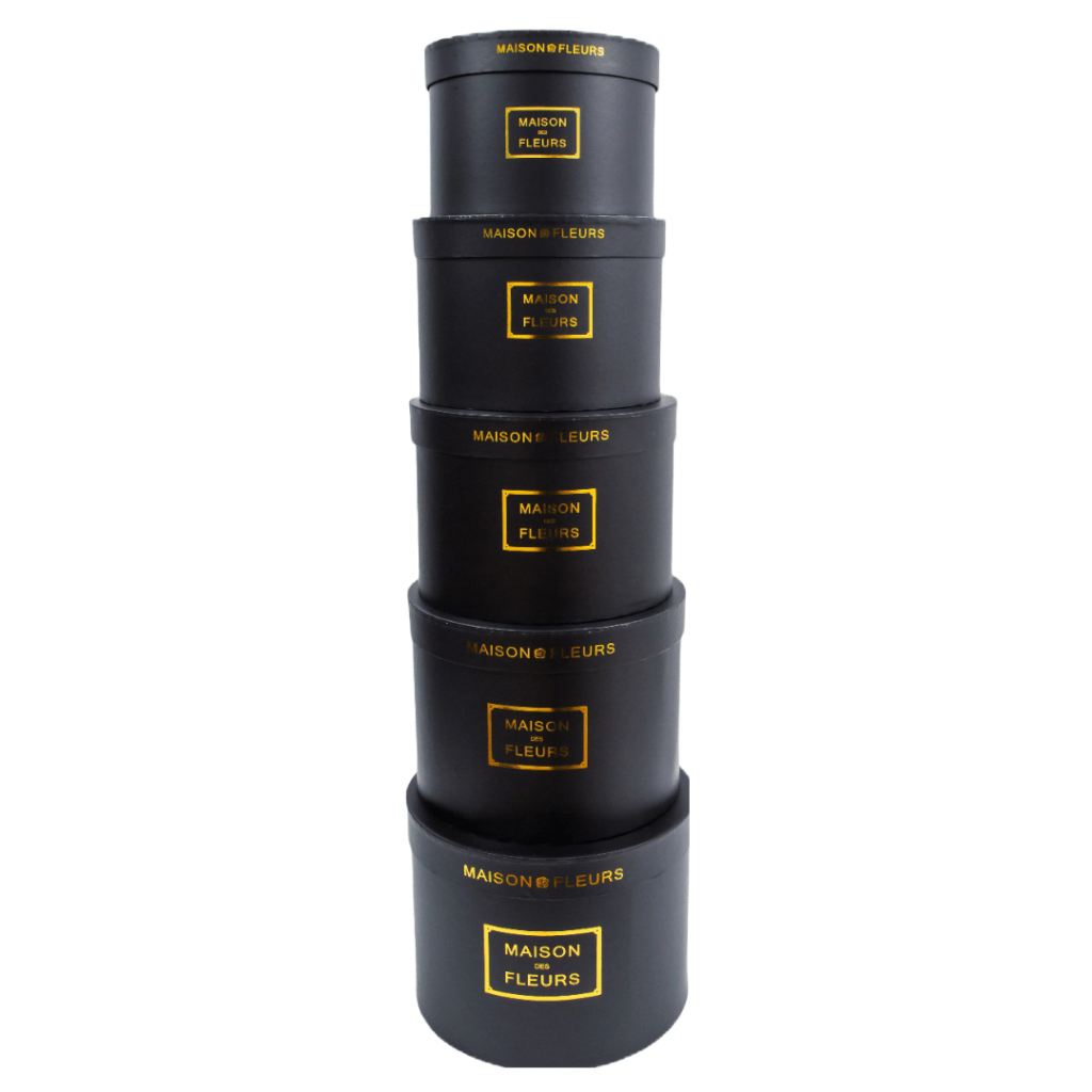 Set 5 cutii rotunde din carton cu capac cu print auriu Maison des ...